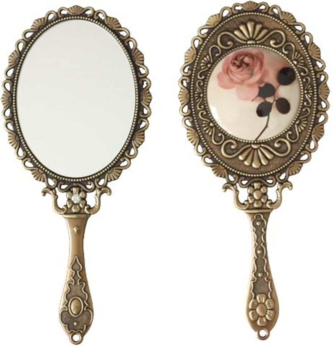 Amazon.com: KABAKE Vintage Hand Held Mirror, Vanity Rose Gold Makeup ...