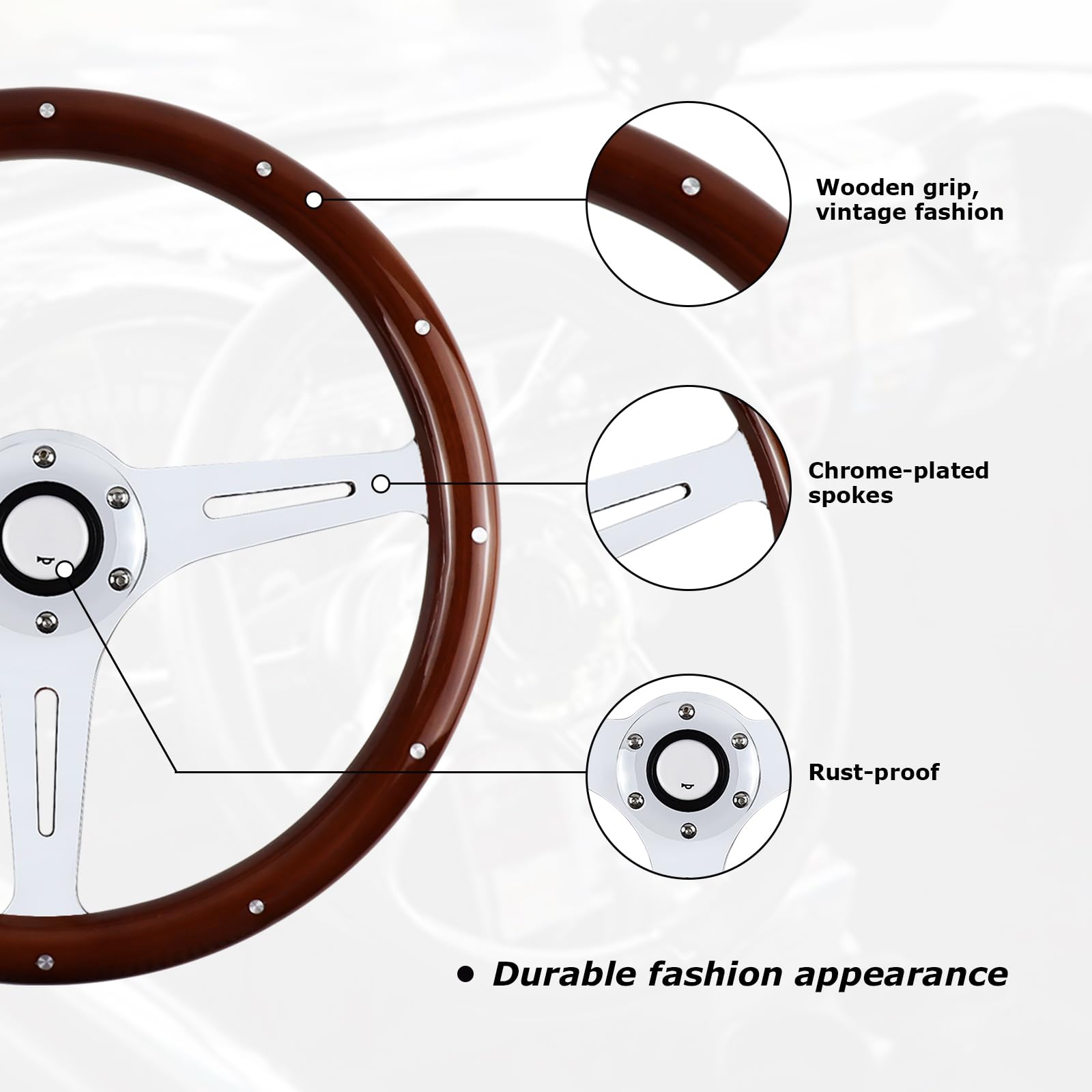 Snapklik.com : 15 6 Bolt Wood Grain Racing Rivet Steering Wheel Vintage ...