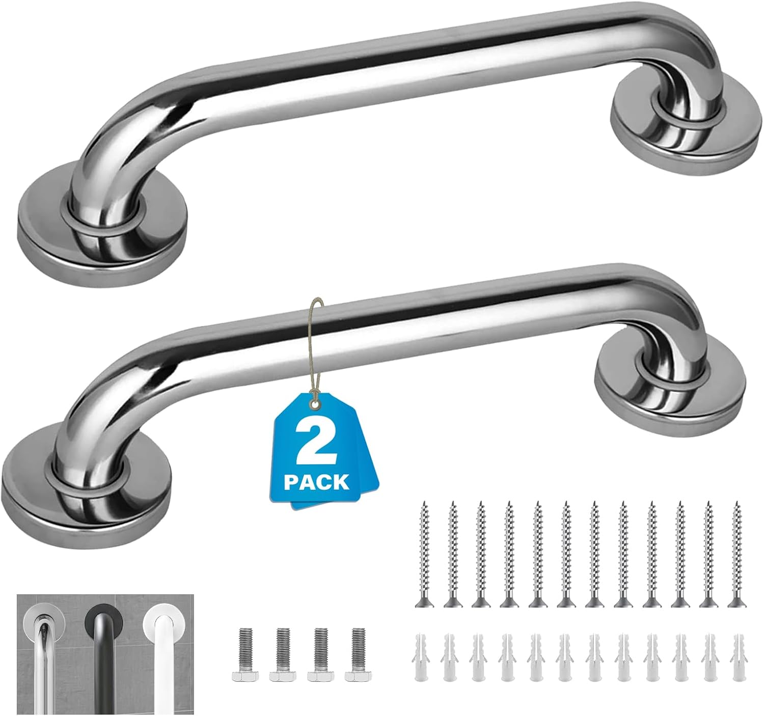 2 Pack 12 Inch Grab Bars for Bathtubs and Showers, Handicap Grab Bars ...