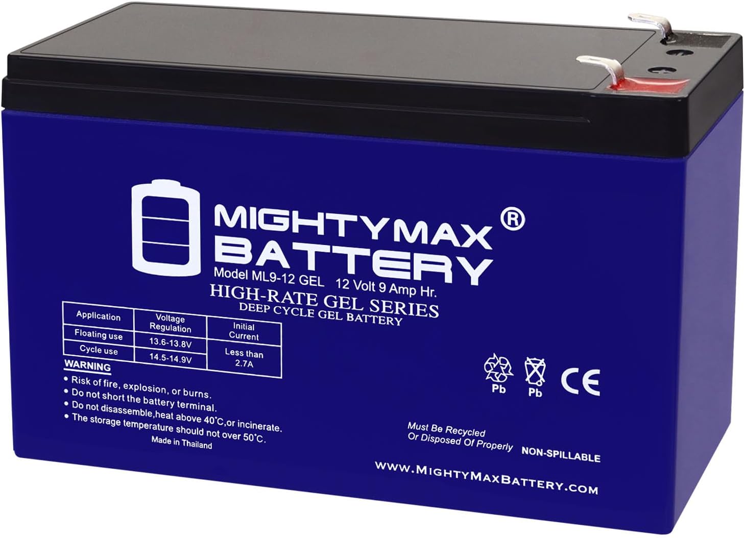 Amazon.com: Mighty Max Battery ML9-12GEL - 12 Volt 9 AH, Gel Type, F2 ...