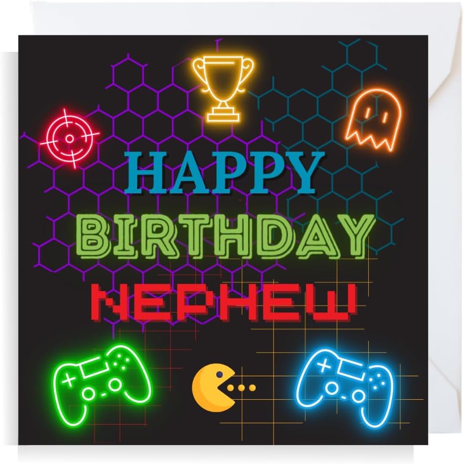 Second Ave Gaming Gamer Nephew Square Children's Kids Birthday Greeting ...