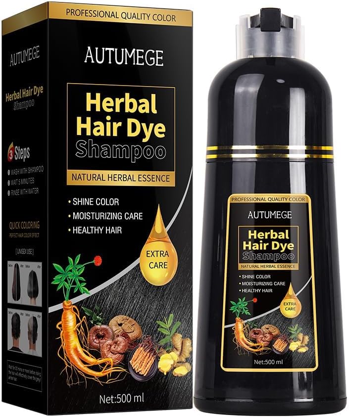 Amazon.com : AUTUMEGE Black Instant Hair Color Shampoo for Gray Hair ...