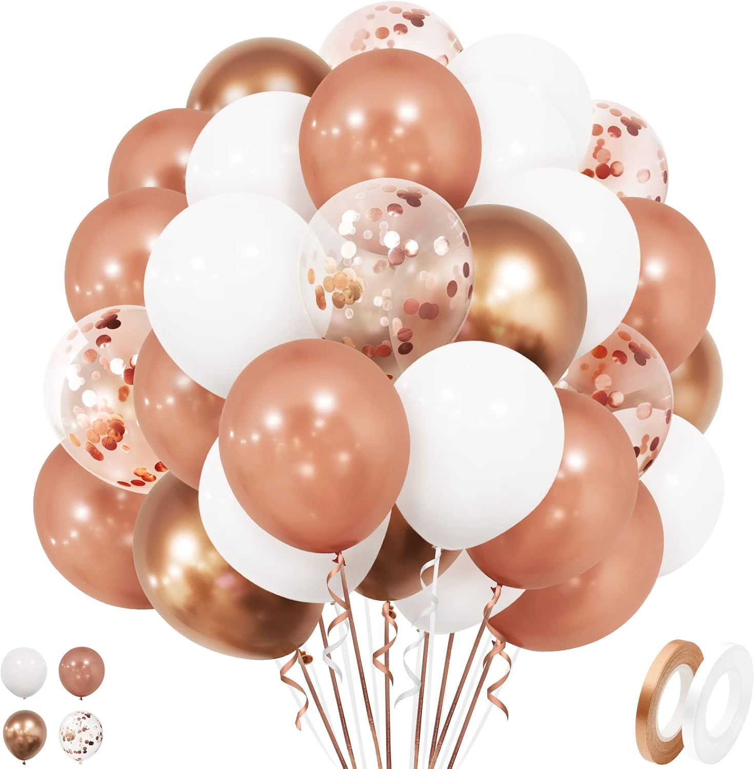 Globos Oro Rosa, 50 Piezas Globos de Látex Blanco de Oro Rosa de 12 ...