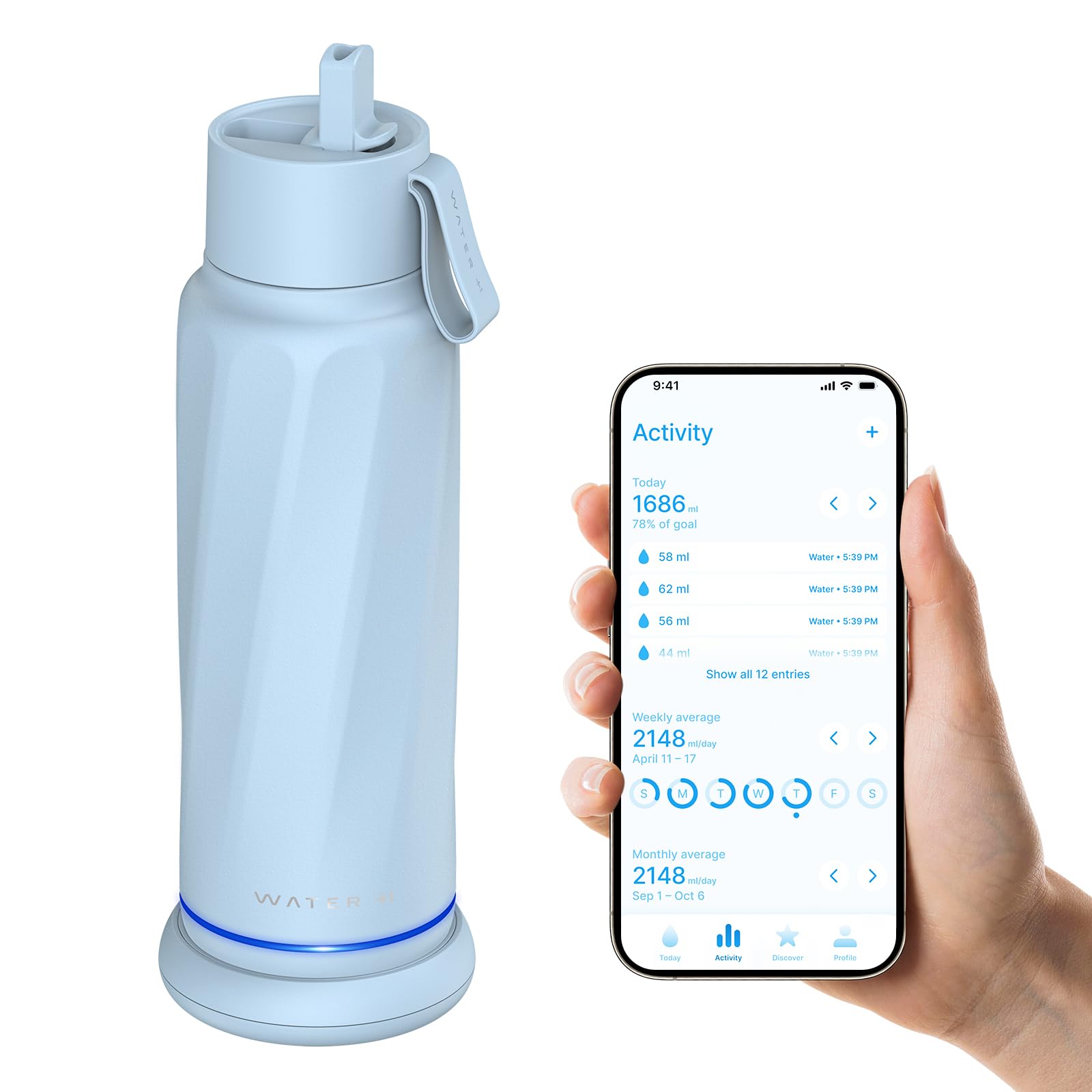 Amazon.com : WATERH Vita Smart Water Bottle with Reminder to Drink ...