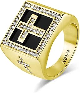 PYTALI 14K Gold Cross Ring for Men 10K 14K 18K Real Yellow Gold Cross ...