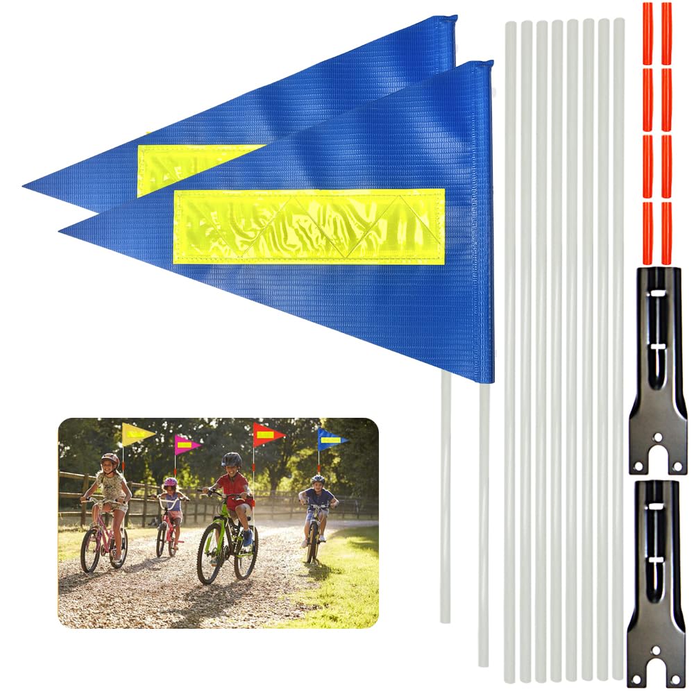 Amazon.com : 2 Pcs Bike Safety Flag with Poles Blue Reflective Strip ...