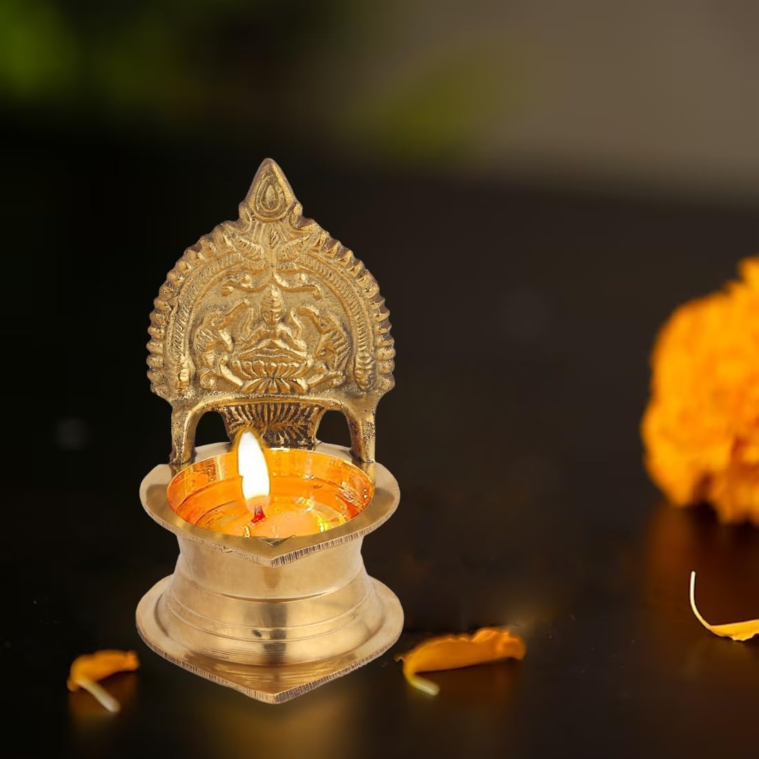 Buy DOKCHAN Kamakshi Devi Brass Oil Deepam/Diya for Pooja|Mandir ...