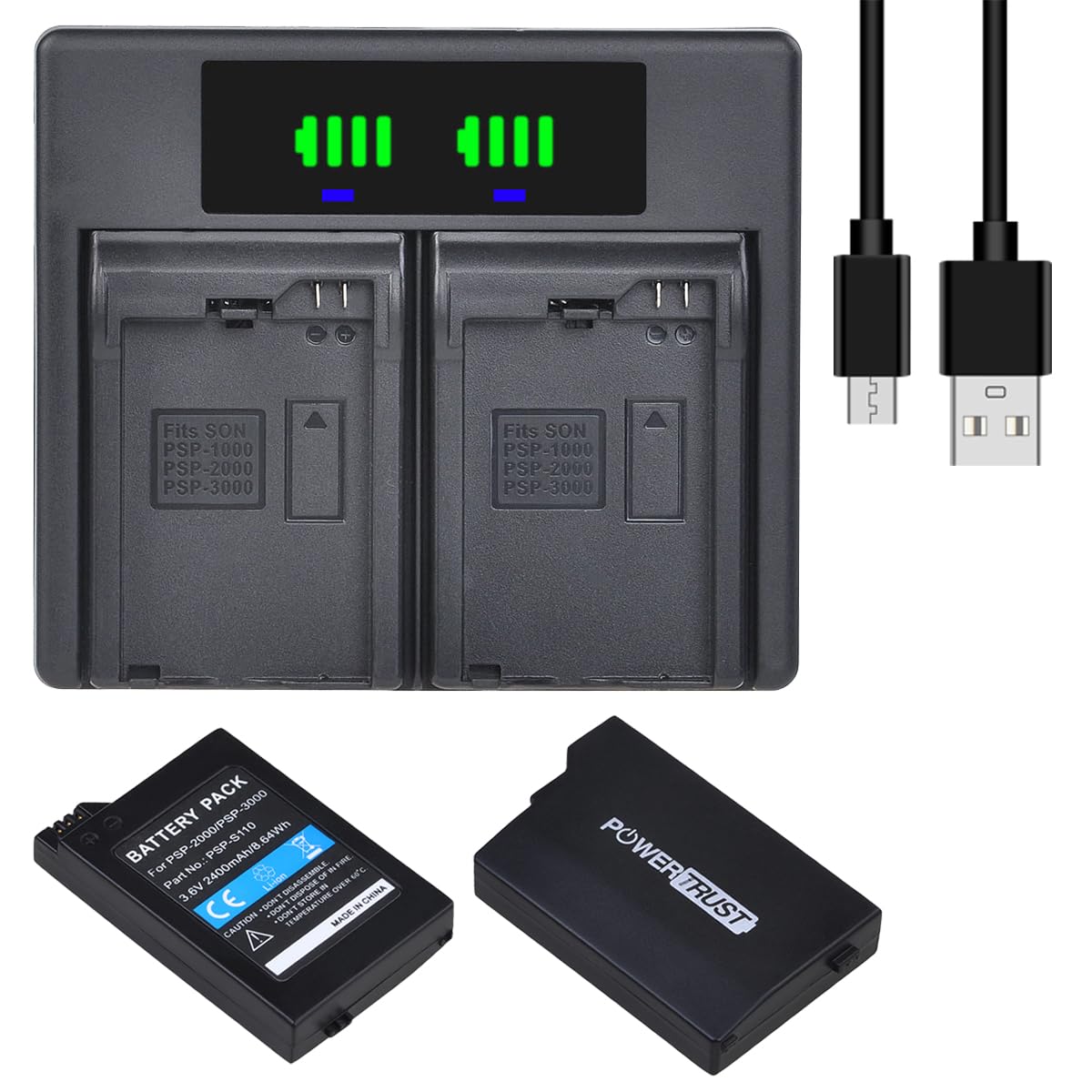 PowerTrust 2-Pack PSP-S110 Battery and Type-C Charger for Sony PSP 2000 ...