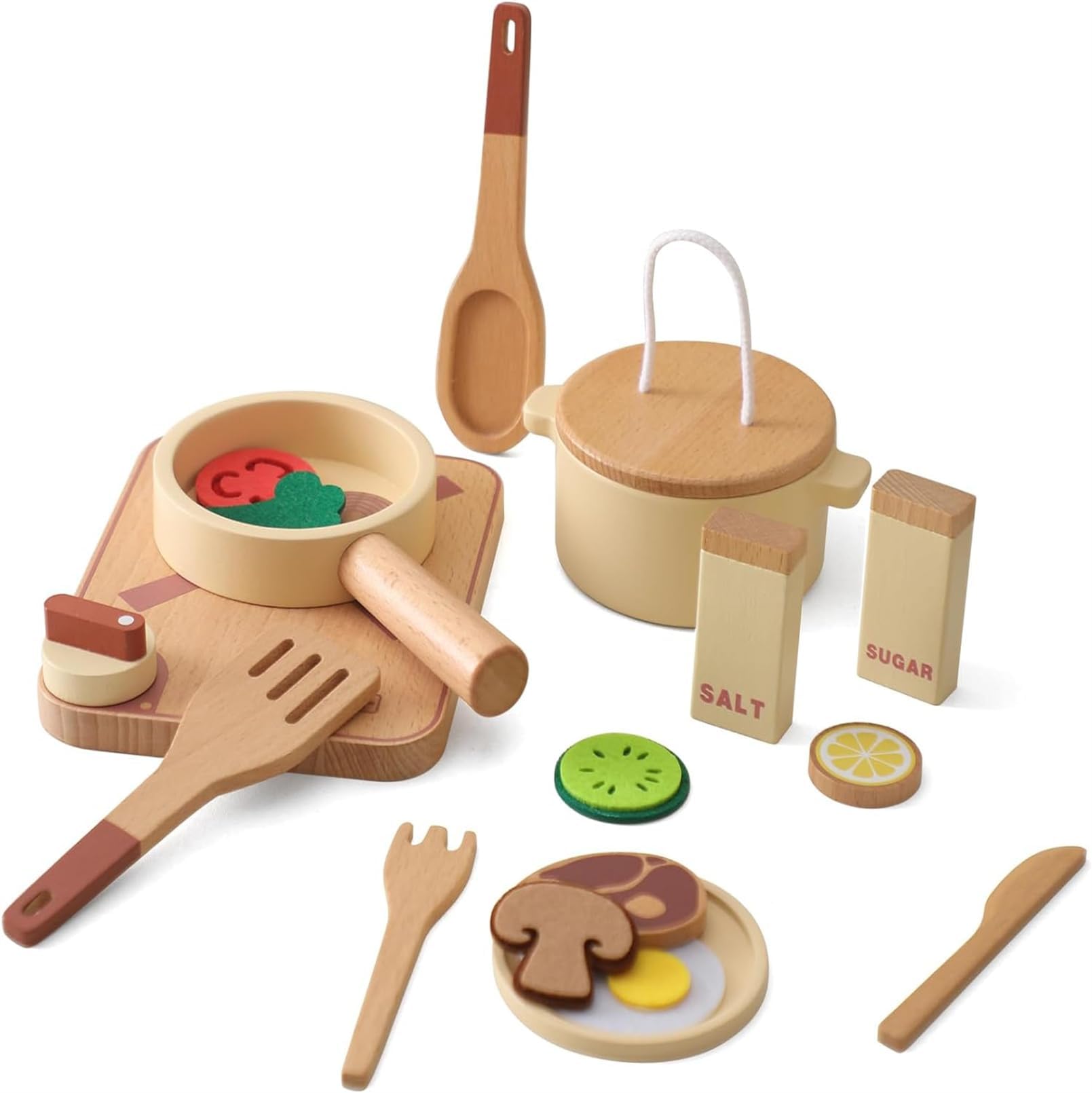 SOOFAM Kitchen Set for Kids, Wooden Play Kitchen Accessories, Toddler ...
