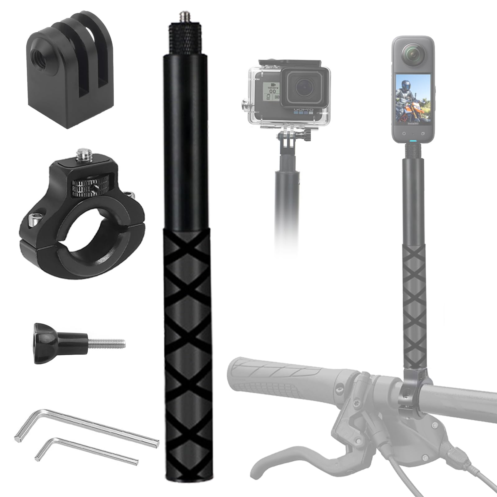 Amazon.com : Motorcycle Bike Handlebar Mount Selfie Stick for Gopro, Motorcycle kit Clamp Mount ...