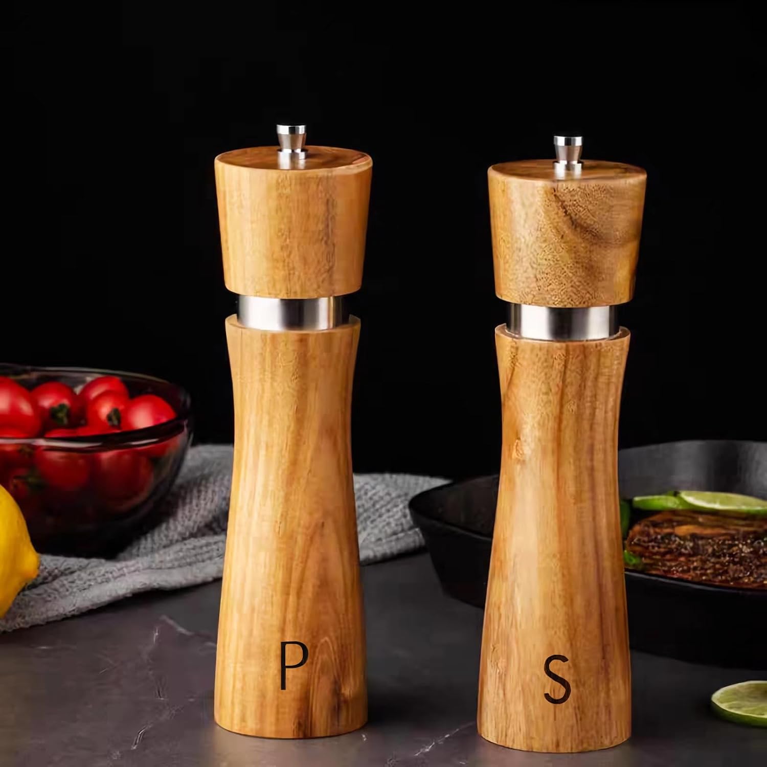 Amazon.com: Salt and pepper grinder set 8 inches 2 pieces, made of ...