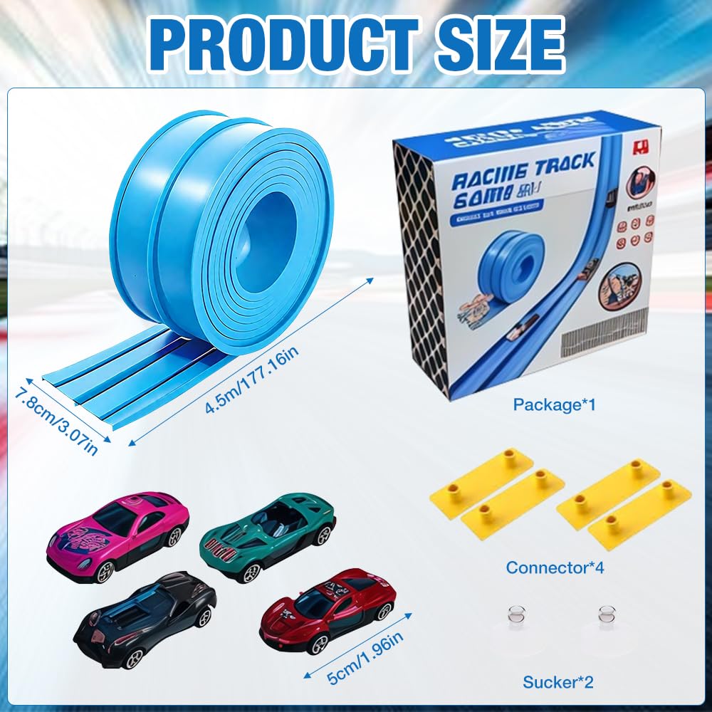 CLIUNT Car Track 4M Includes 4 Cars, Car Race Track, Flexible Race ...