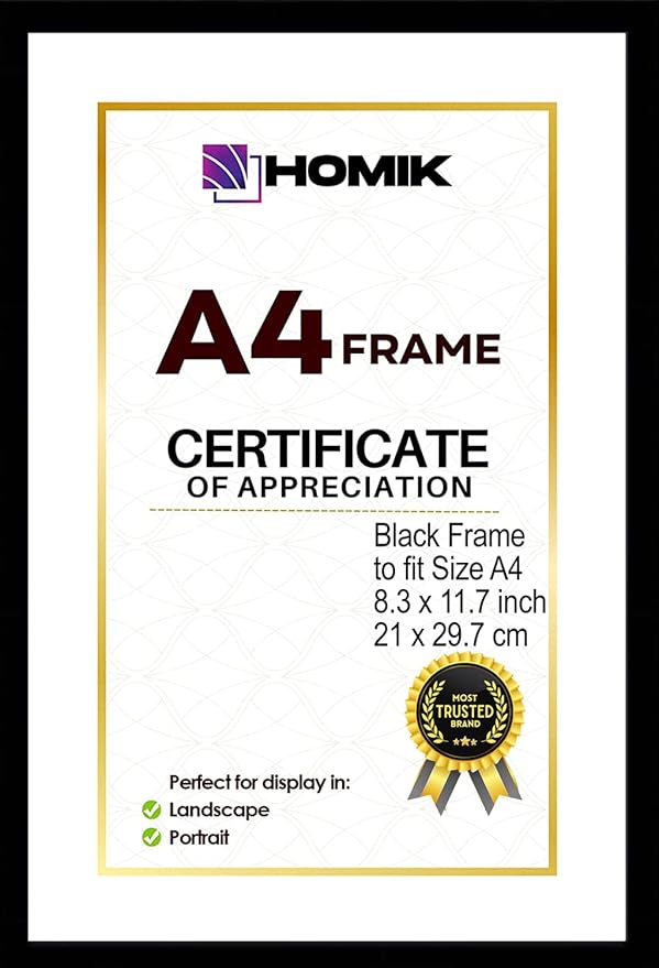 HOMIK A4 Picture Frames | A4 Frame with Acrylic Safety Glass A4 Photo ...