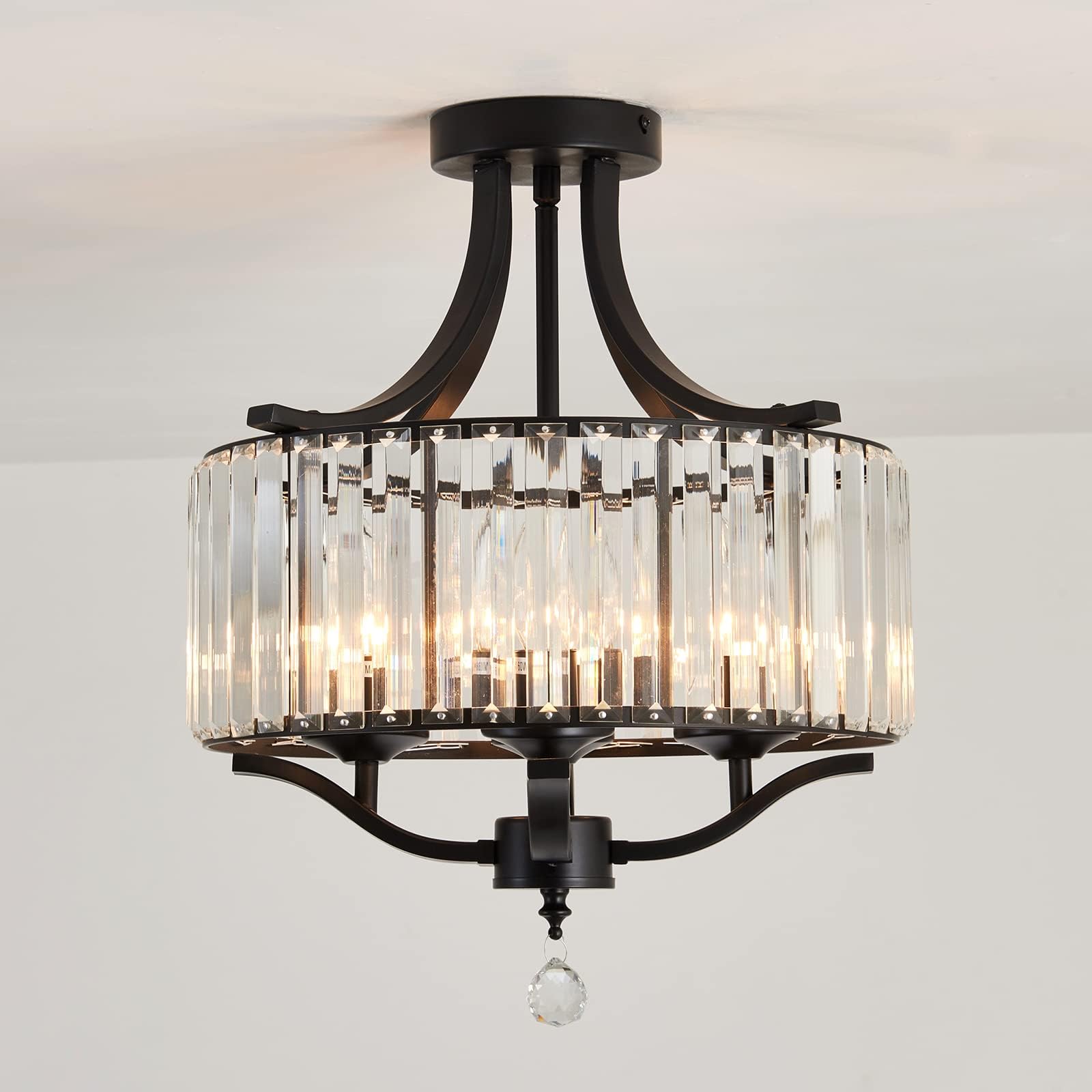 CWarmozy Crystal Ceiling Light Fixture 3-Light Modern Chandelier Black ...