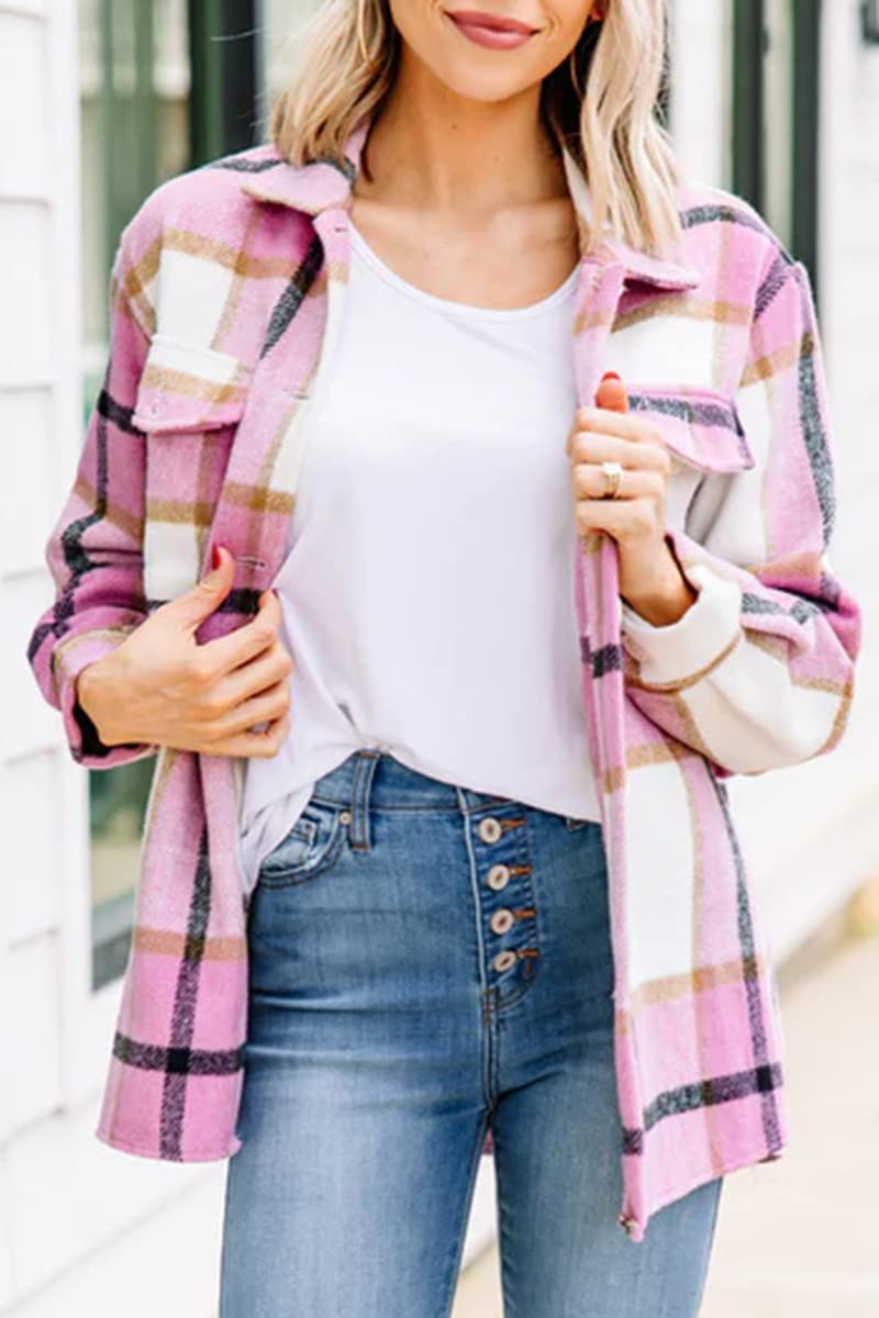 Snapklik.com : Trendy Queen Womens Flannel Shacket Casual Jacket Plaid ...