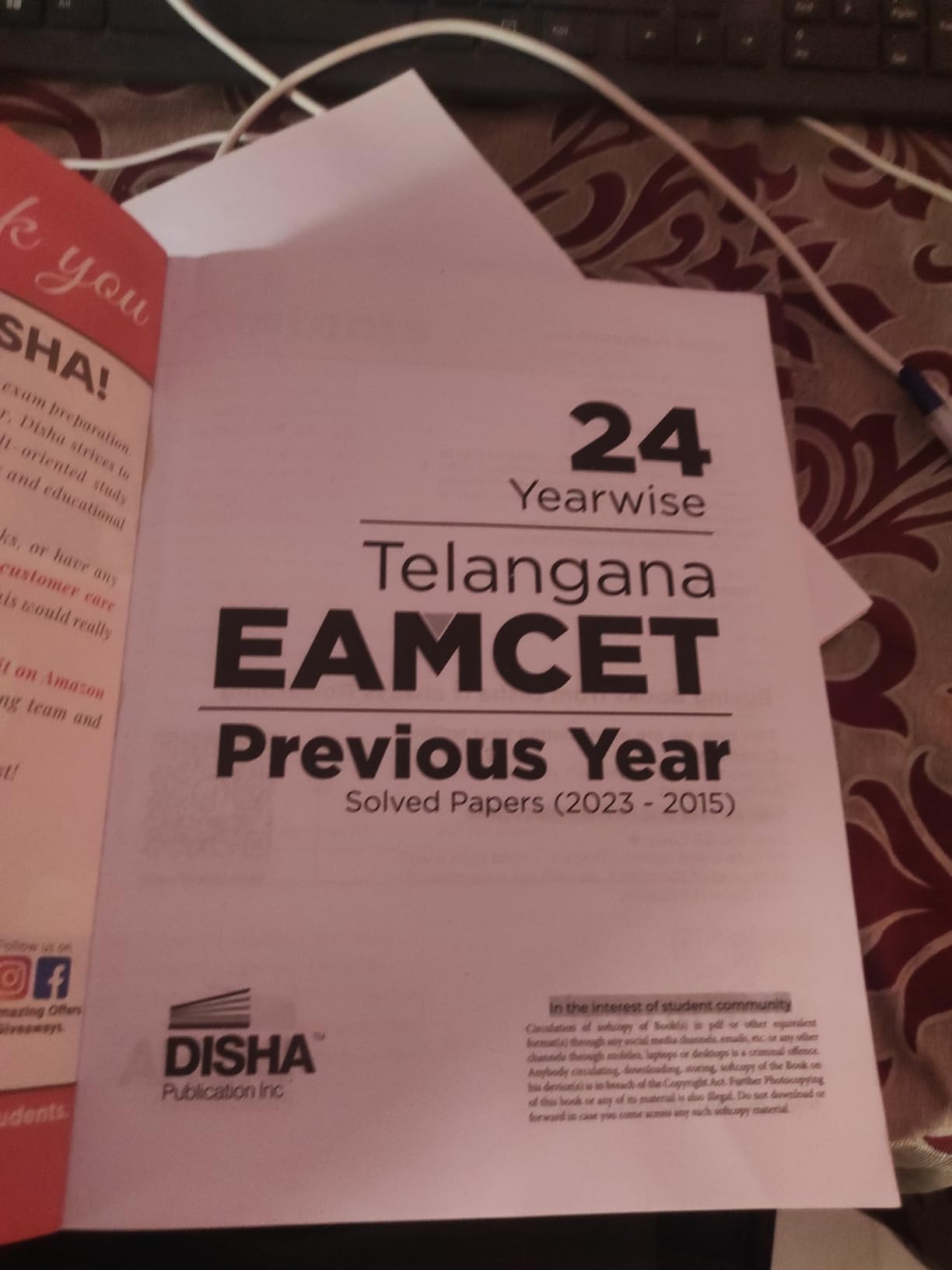 Disha 24 Yearwise Telangana EAMCET Previous Year Solved Papers (2023 ...