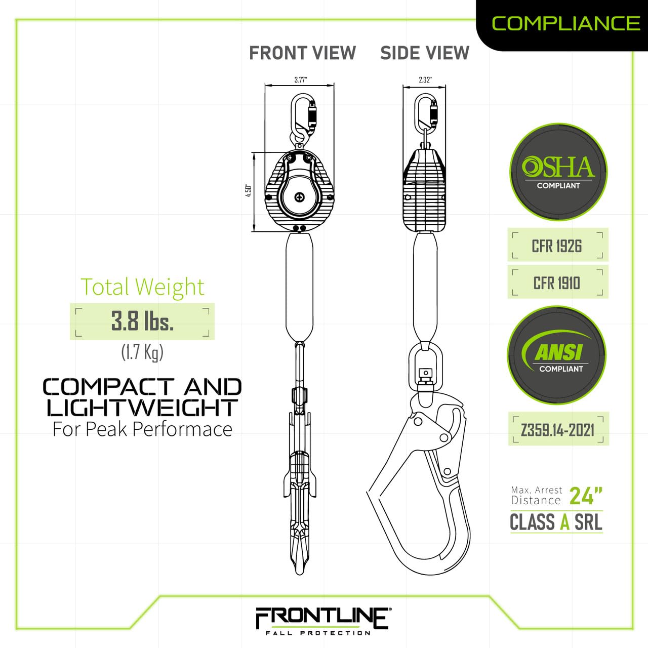 Frontline Fall Protection RPW061R Web Single Leg 6ft SRL with Steel ...