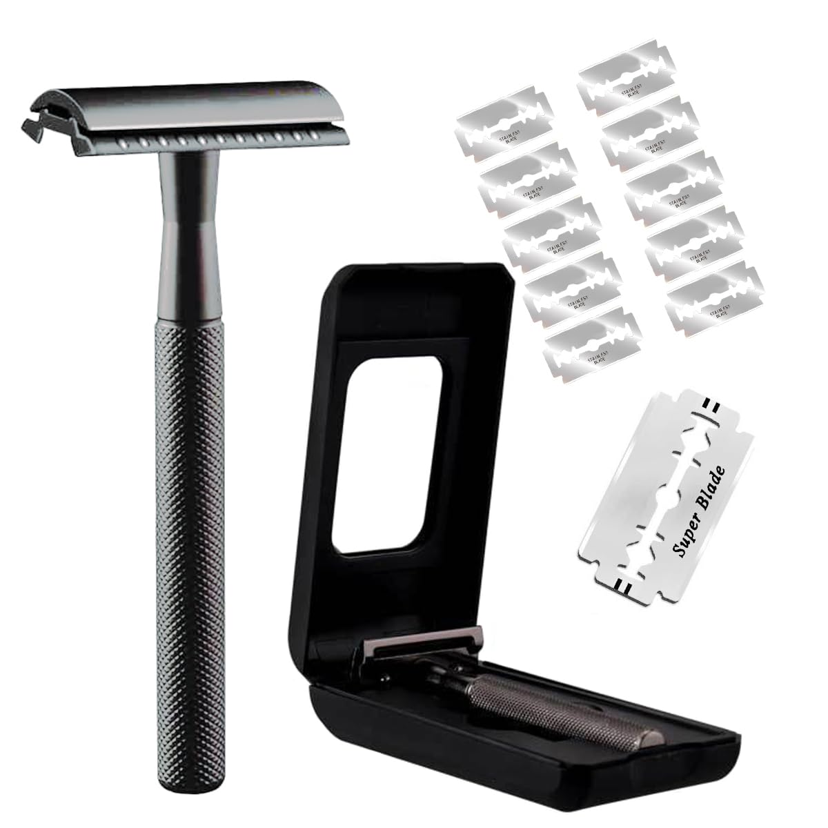 Amazon.com: Mens Safety Razor with 11 Pieces Double Edge Razor Blades ...