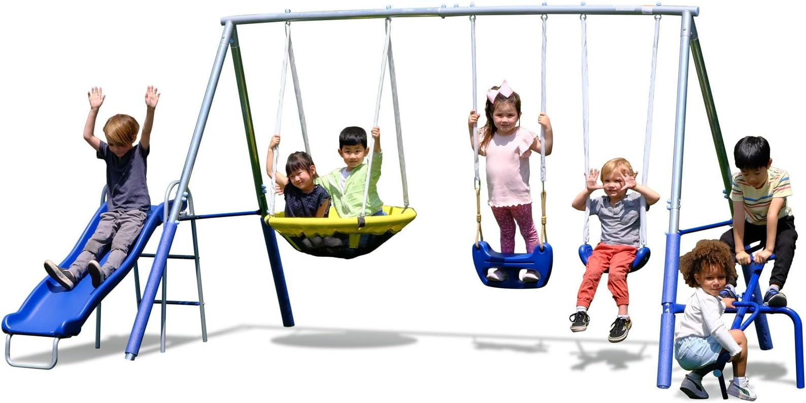 Amazon.com: KLB Sport A-Frame Metal Swing Set w/Slide (Blue, Green ...