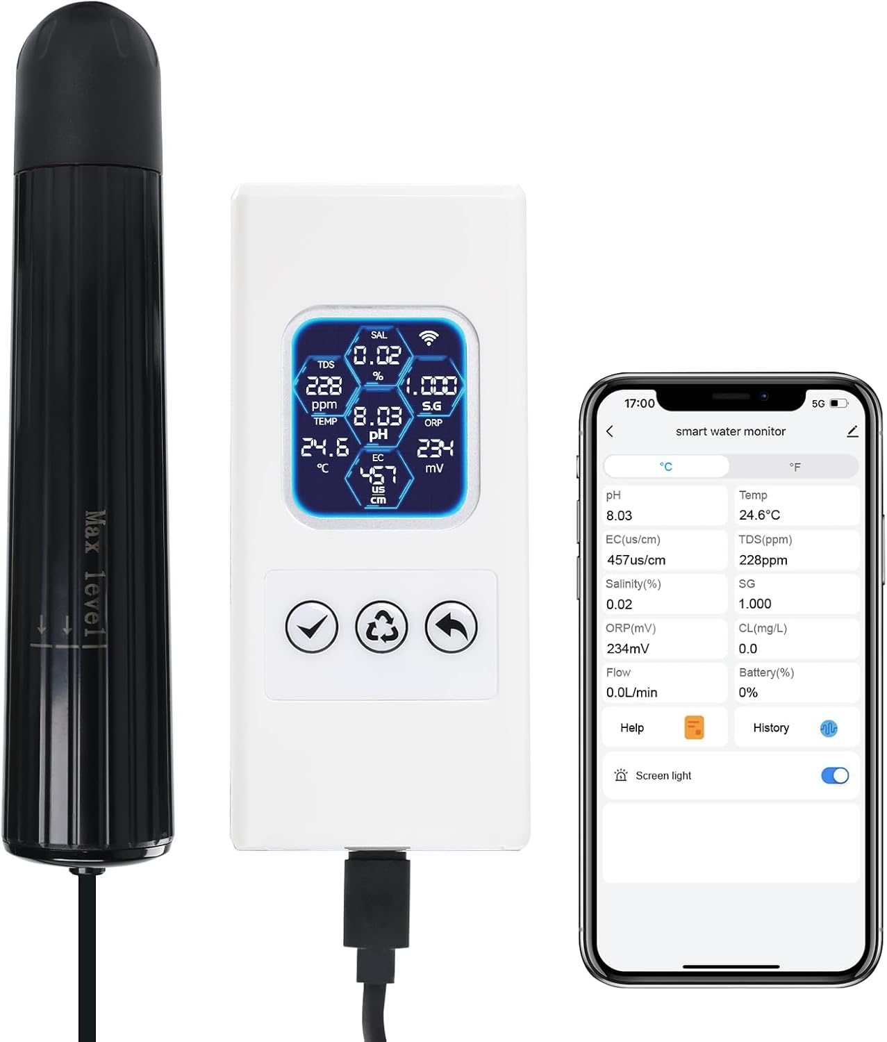 Amazon.com: 7-in-1 Wireless WiFi Water Quality Monitor, Smart Water ...