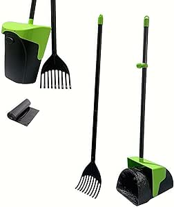 Ceasyde Pooper Scooper Swivel Bin & Rake with 20 Waste Bags, Long ...