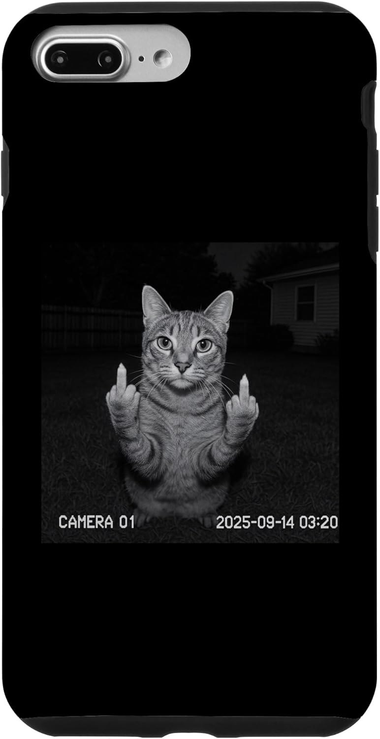 Funny Cat Flipping Off Middle Finger On Security Camera Carcasa para ...