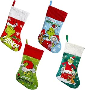 4 Pack Large Grinchs Christmas Stocking Knitted Grinch Monster Merry ...