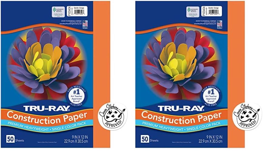 Tru-Ray Heavyweight Construction Paper, Electric Orange, 9" x 12", 50 ...