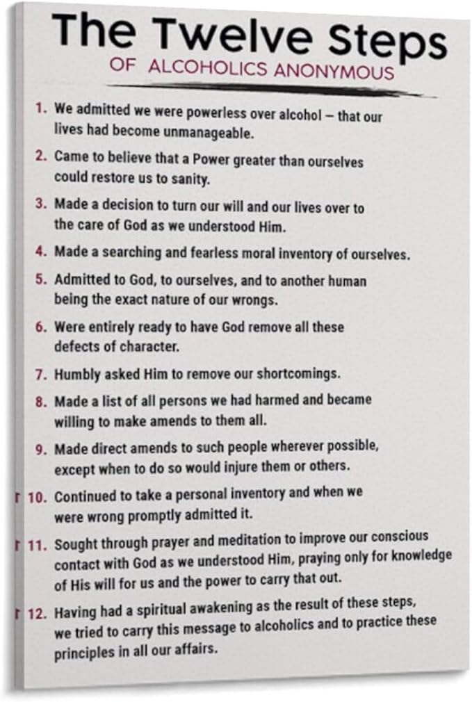 Amazon.com: The Twelve (12) Steps of Alcoholics Anonymous (AA) Poster ...