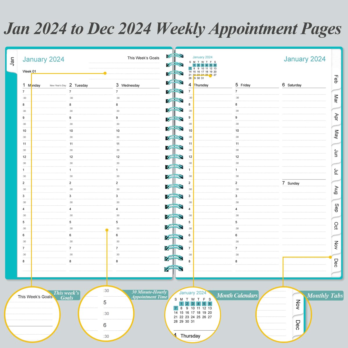 Snapklik.com : 2024 Appointment Book & Planner - A5 2024 Daily Hourly ...
