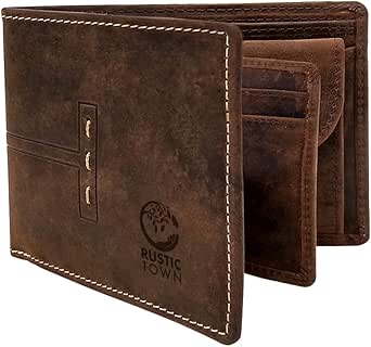 Amazon.com: RUSTIC TOWN Full Grain Leather Wallet for Men | RFID ...