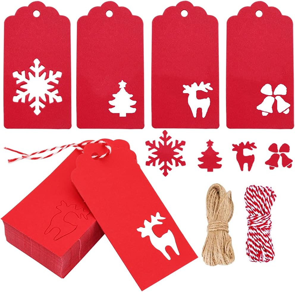 Amazon.com: TUPARKA 200 Pcs Christmas Paper Tags Kraft Gift Tags Hang ...