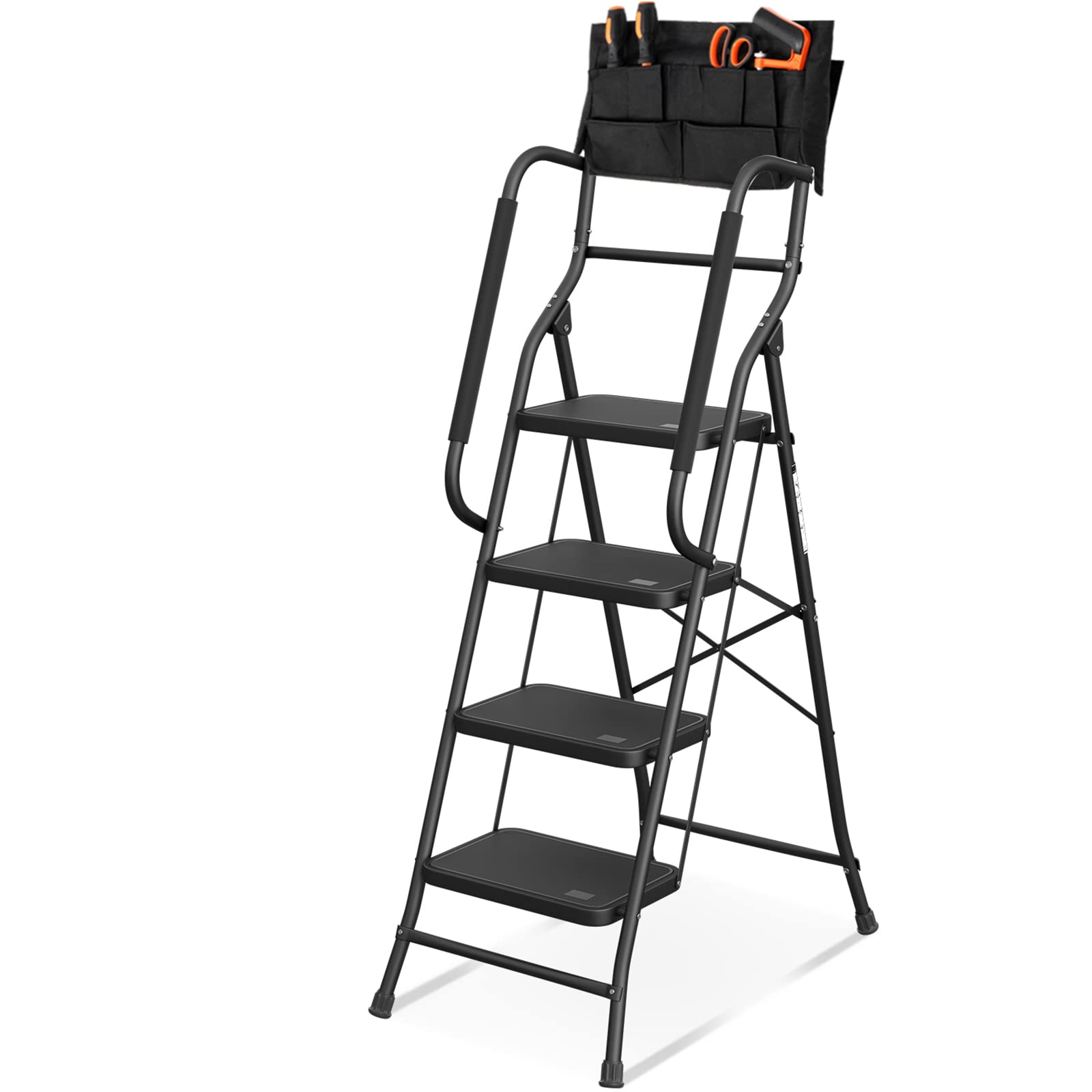 SPIEEK 4 Step Ladder with Handrails Folding Step Stool with Attachable ...