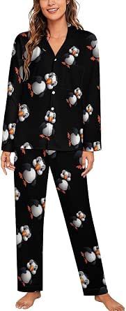 Puffin Bird Womens Pajamas Set Long Sleeve Button Down Sleepwear Soft ...