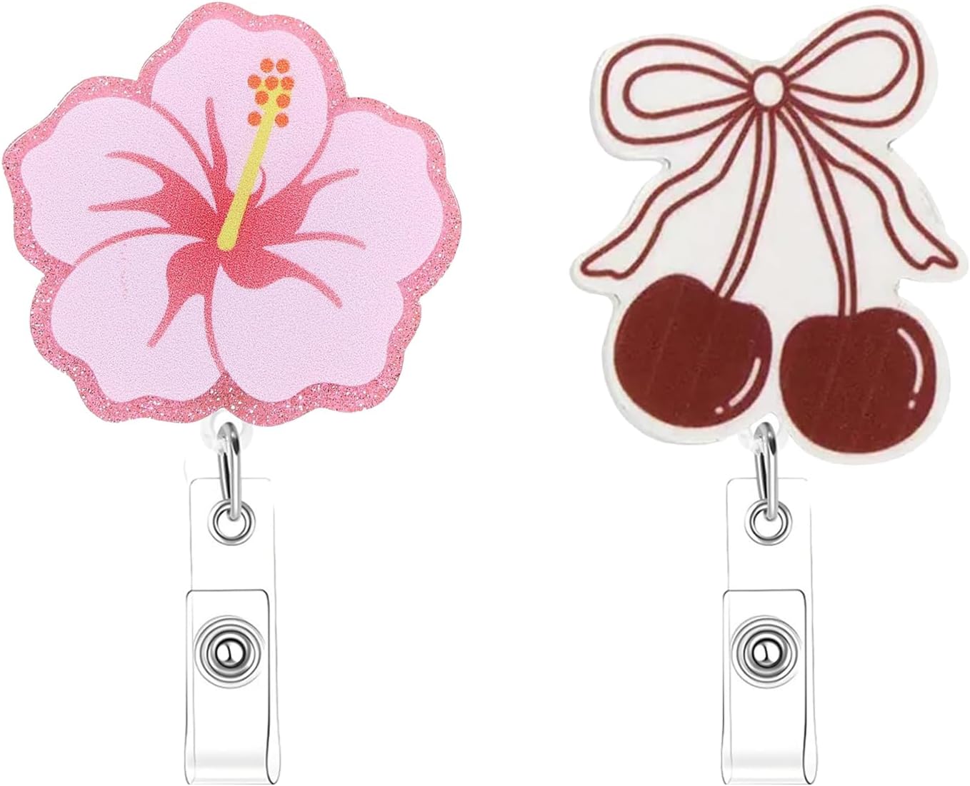 Amazon.com : 2Pcs Cute Badge Reel Retractable Hibiscus Flower Cherry ...