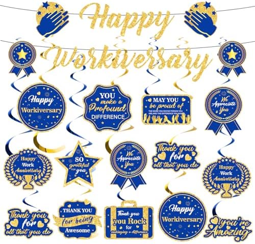 Amazon.com: Happy Work Anniversary Decorations Black Gold Happy ...