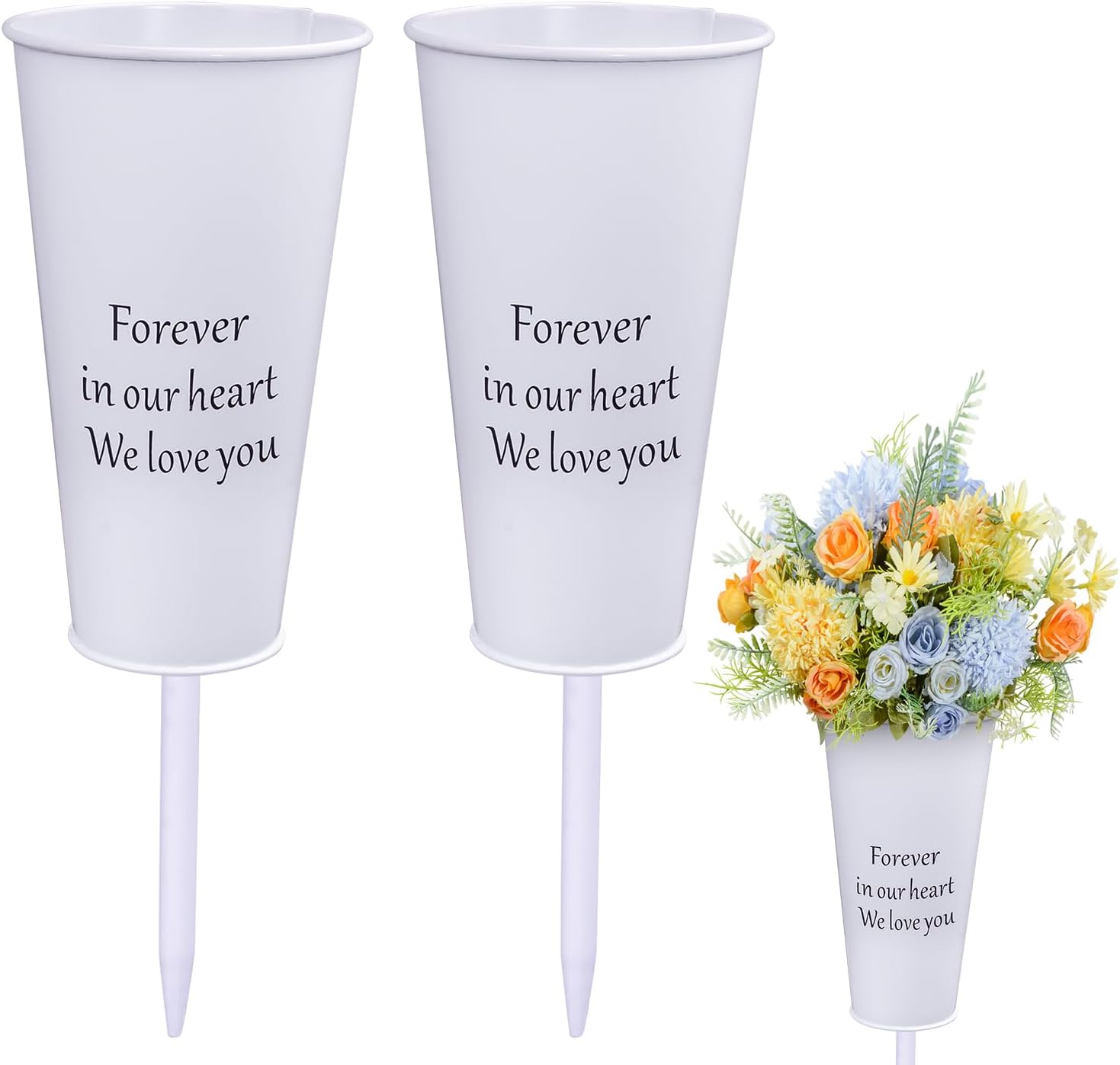 Amazon.com: Metal Cemetery Vases, 2 Pcs Metal Grave Memorial Grave ...