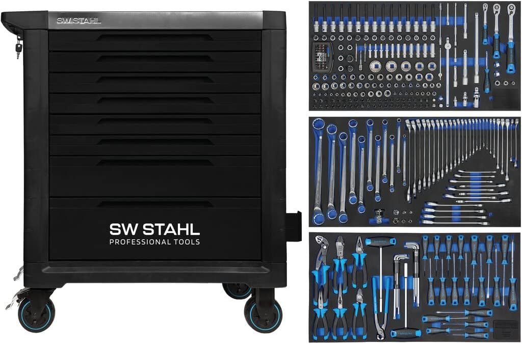 SW-Stahl Z3209 Profi Werkstattwagen TT802 schwarz I 8 Schubladen I 3 ...