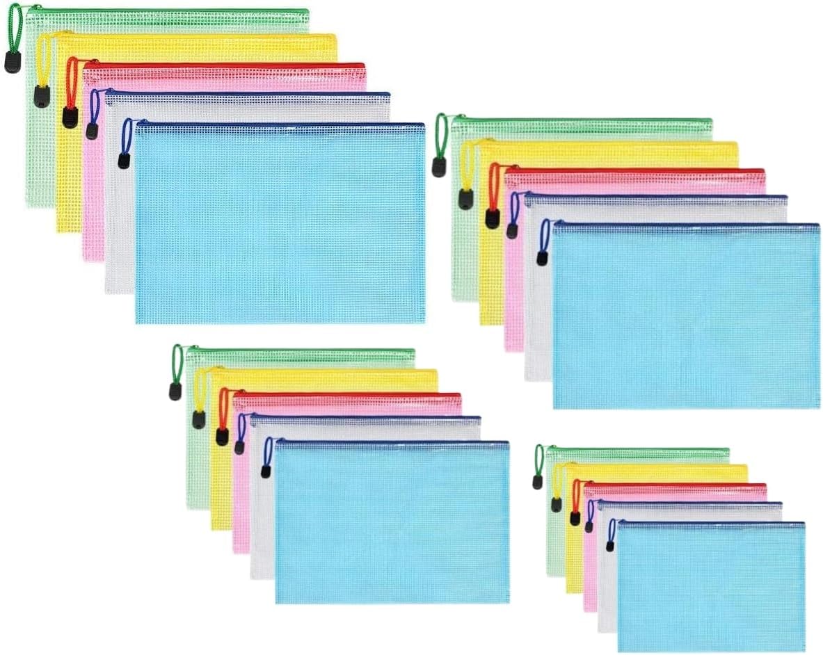 Mesh Zipper Pouch, 20 Pack 4Sizes B5,A4,A5,A6 Waterproof Zipper File ...