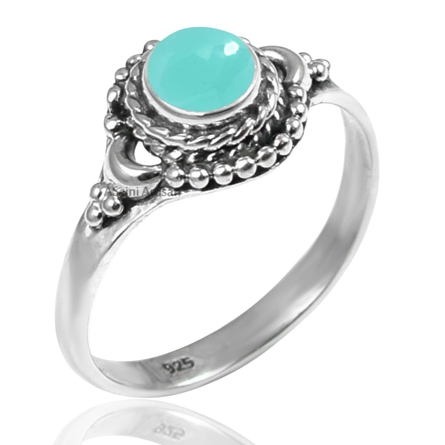 Amazon.com: 6MM Round Gemstone Two Crescent Moon Handmade Sterilng Silver Ring, Mother's Day ...