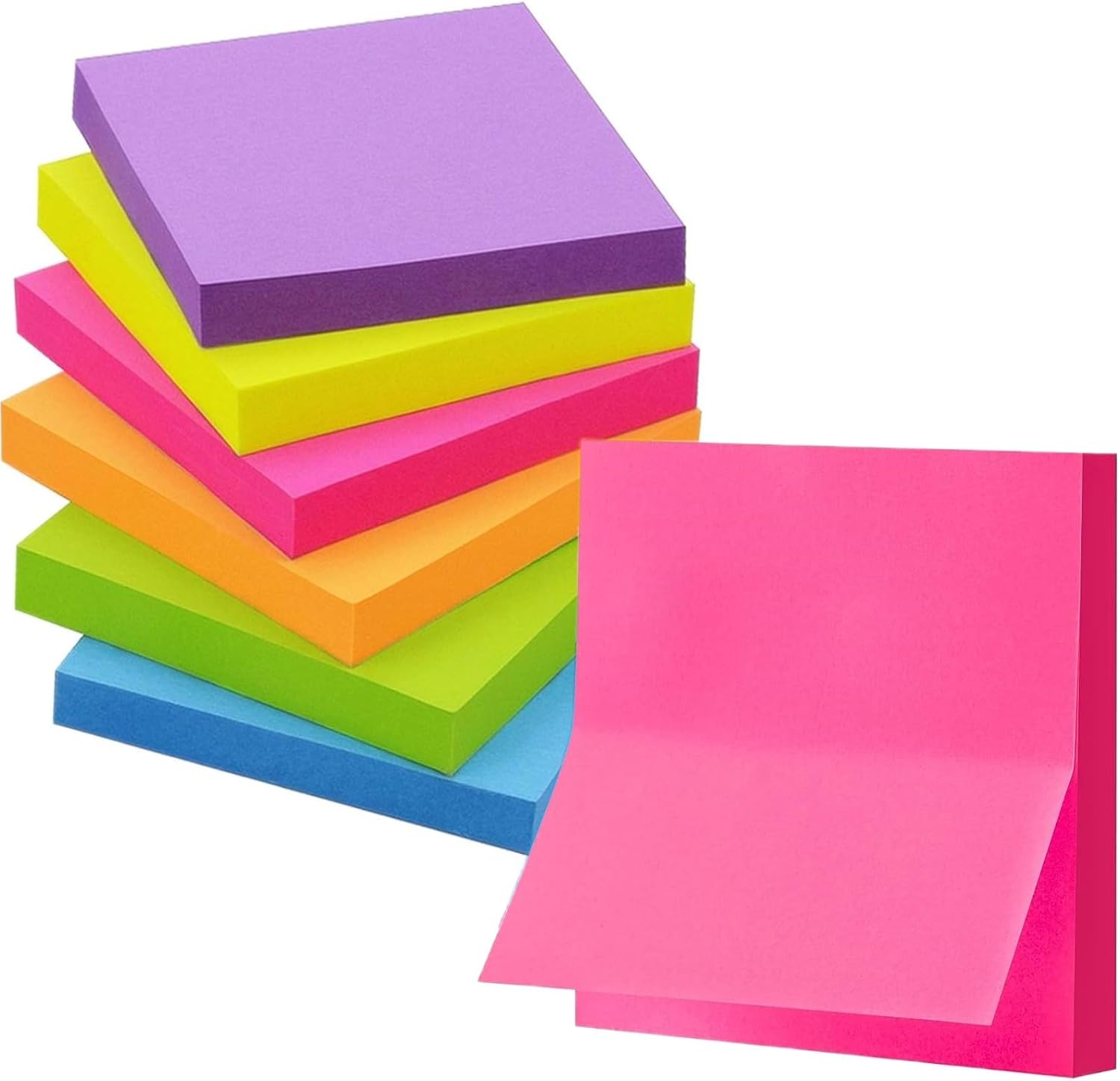 6 Pack Sticky Notes,3x3inch,Bright Colorful Self-Stick Note Pads Super ...