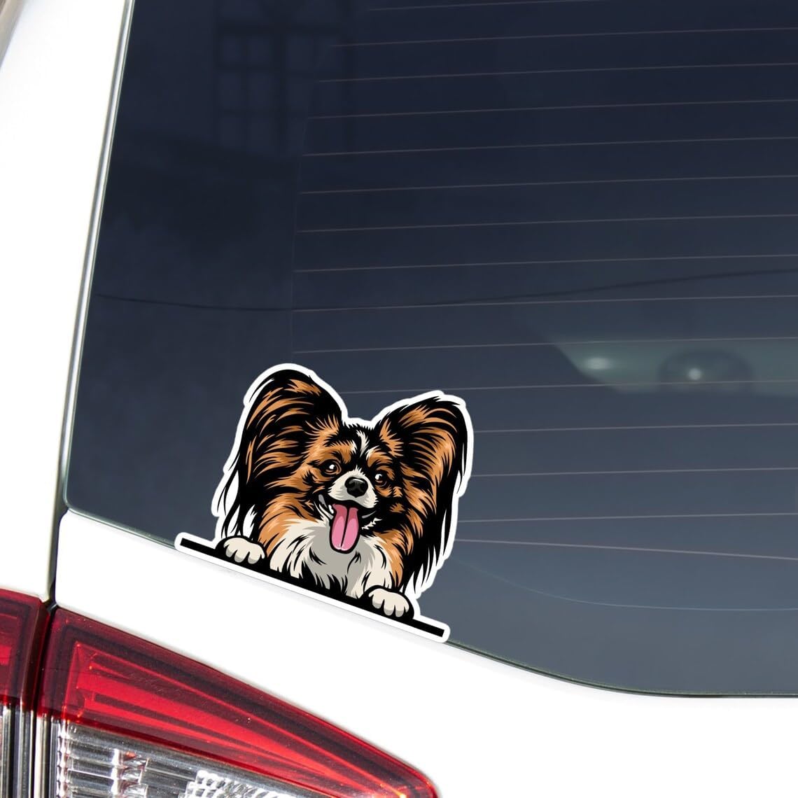 Amazon.com - Peeking Papillon Car Decal Sticker, Red White Papillon ...