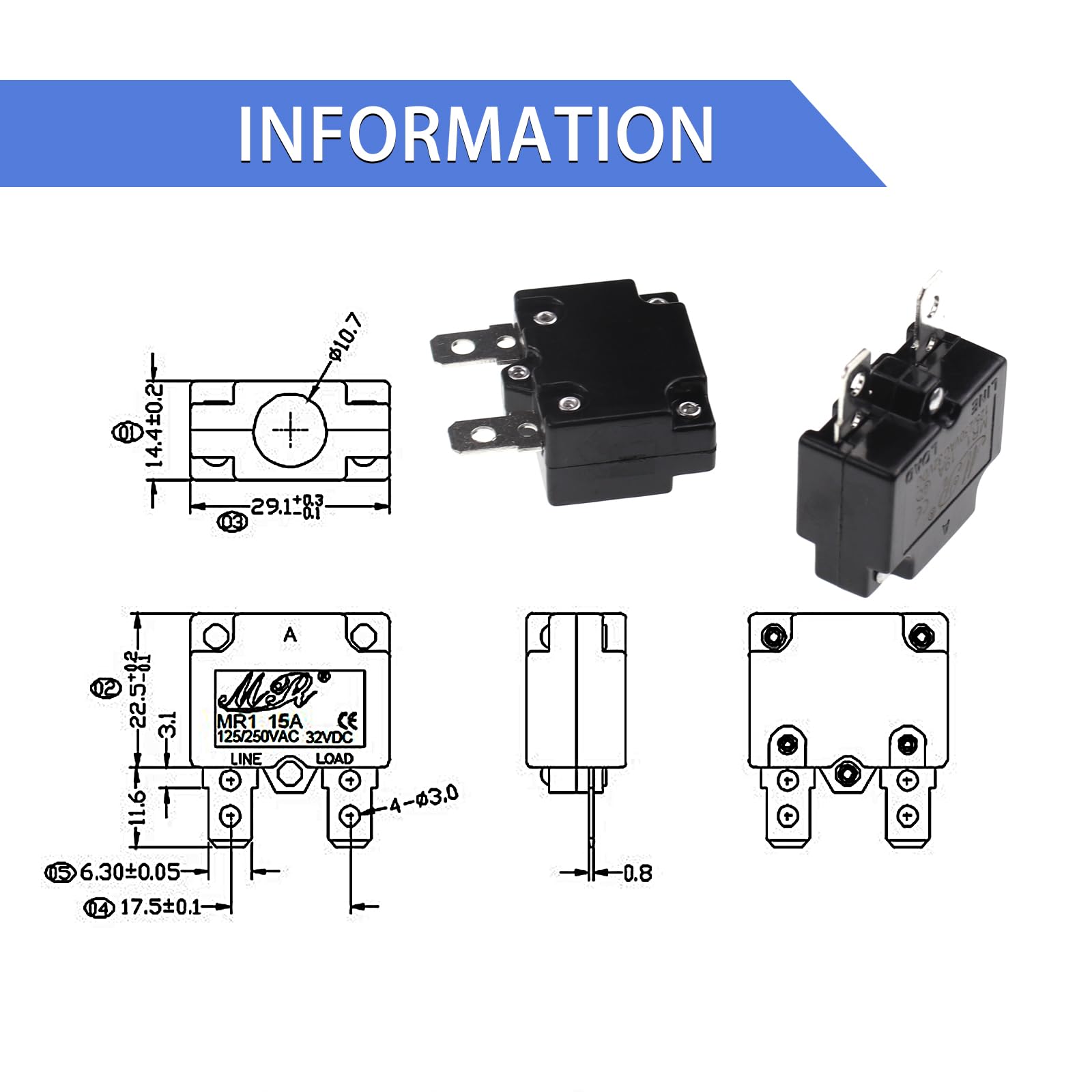 Snapklik.com : 3 Amps Thermal Circuit Breakers 125/250VAC 32VDC ...