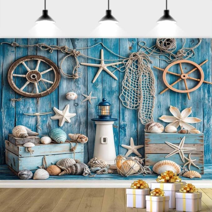Amazon.com : Nautical Rudder Theme Baby Birthday Background - Sailboat ...