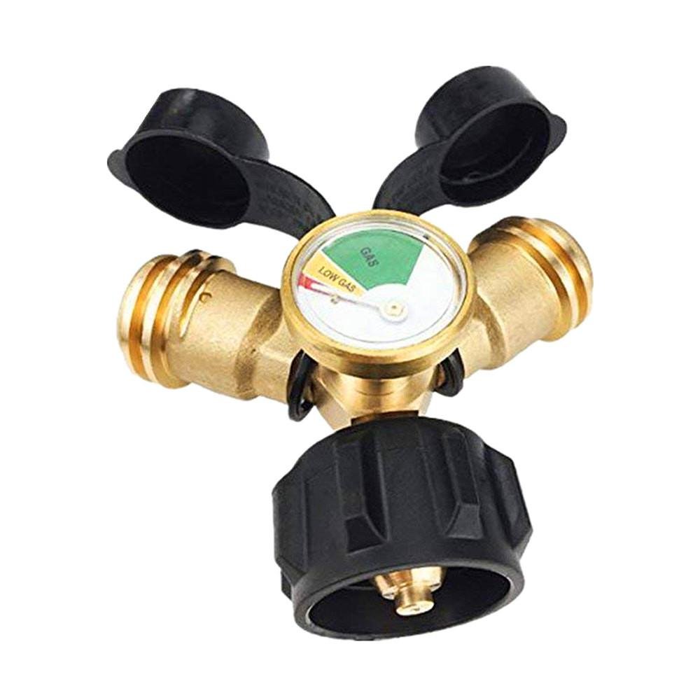 Buy Chartsea Propane Tank Y-Splitter Tee Adapter With Gauge-100% Solid ...