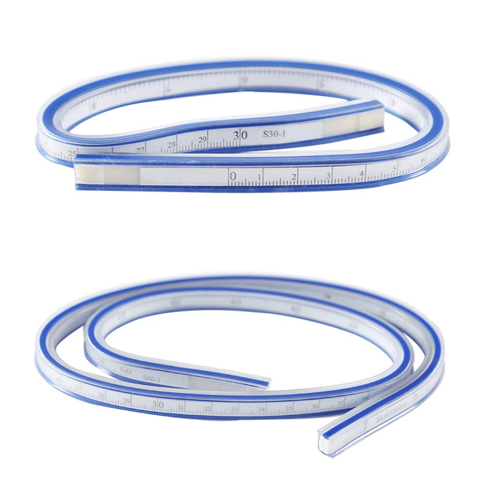 2 Pieces Flexible Curve Ruler Plastic Measurement Tool for Engineering ...