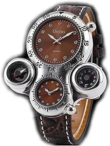 OULM Big Case Dial Dual Time Zone Leather Sport Quartz Fashion Men ...