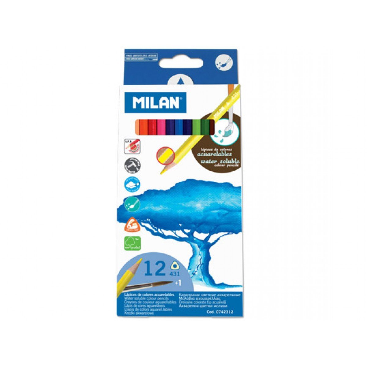 Milan Triangular Watersoluble Color Pencils Set of 12 Assorted Shades+ ...