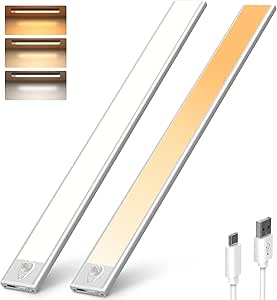 Mexllex 40cm Under Cabinet Kitchen Lights, 2 Pack 80 LED Motion Sensor ...