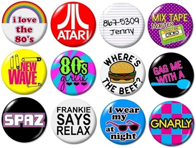 Amazon.com: Misc. 80's Buttons Pins (set #1) : Clothing, Shoes & Jewelry